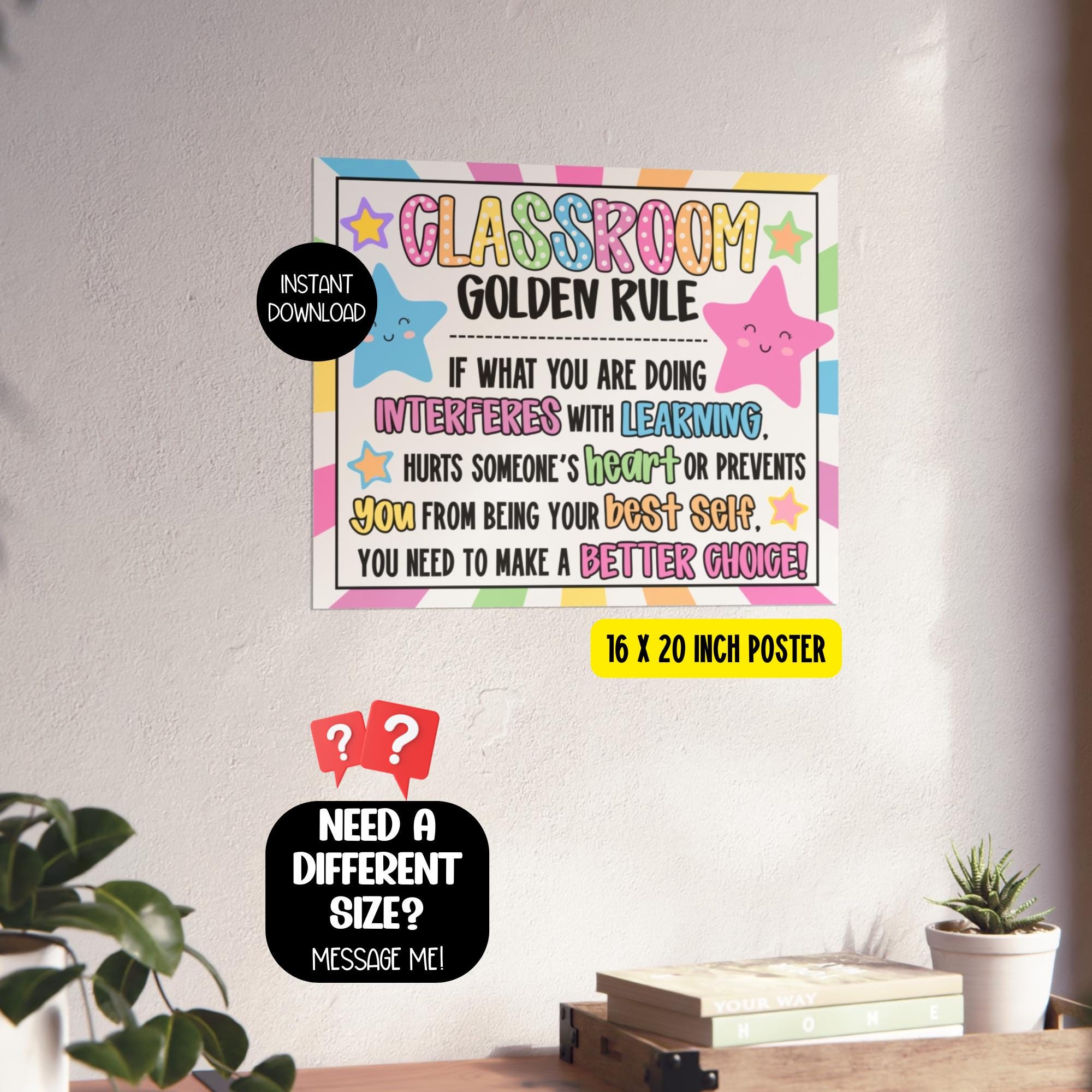 Pastel Rainbow Classroom Golden Rule Poster, Cute Star Classroom Rules ...