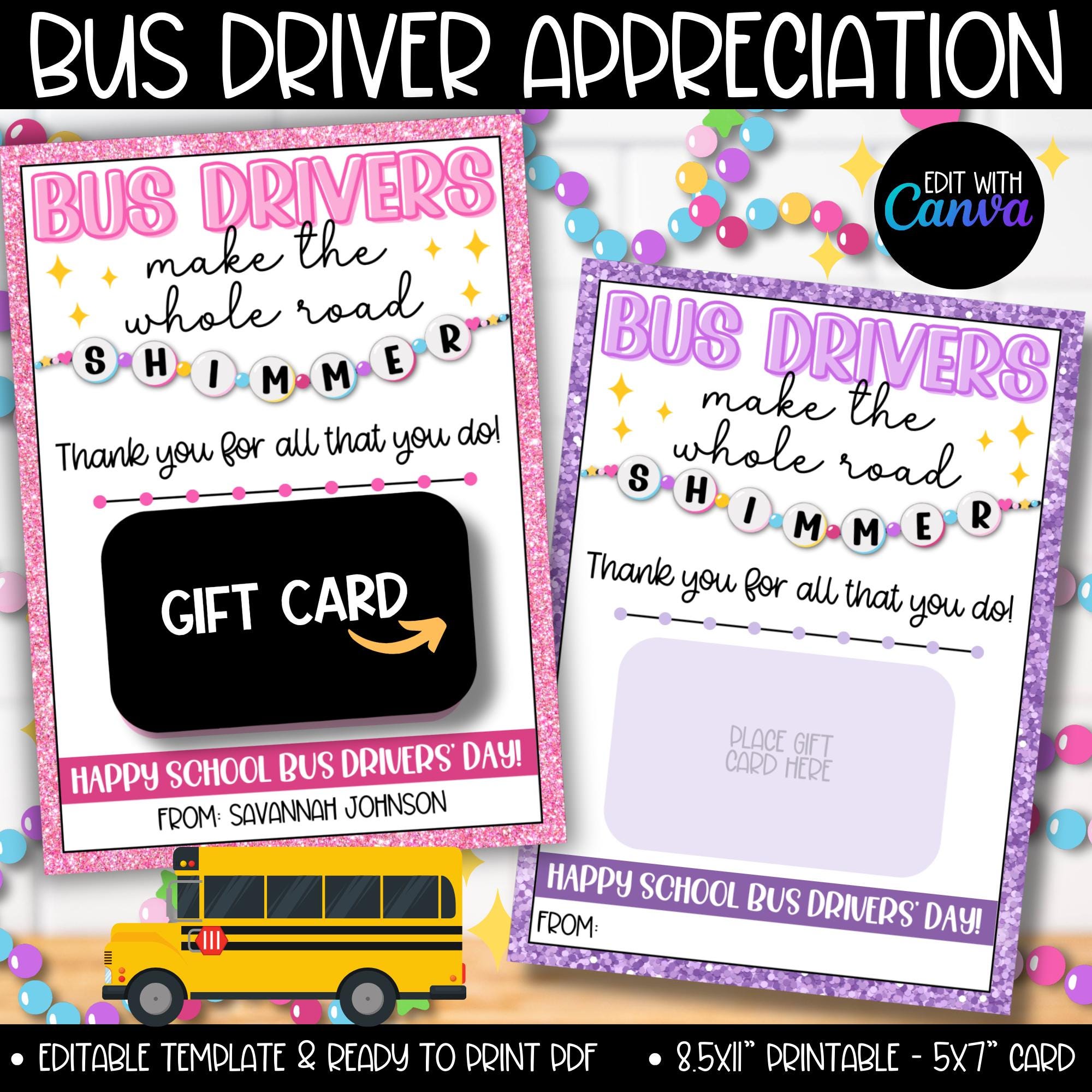 School Bus Driver Appreciation Gift Card Holder Template, Pop Star ...