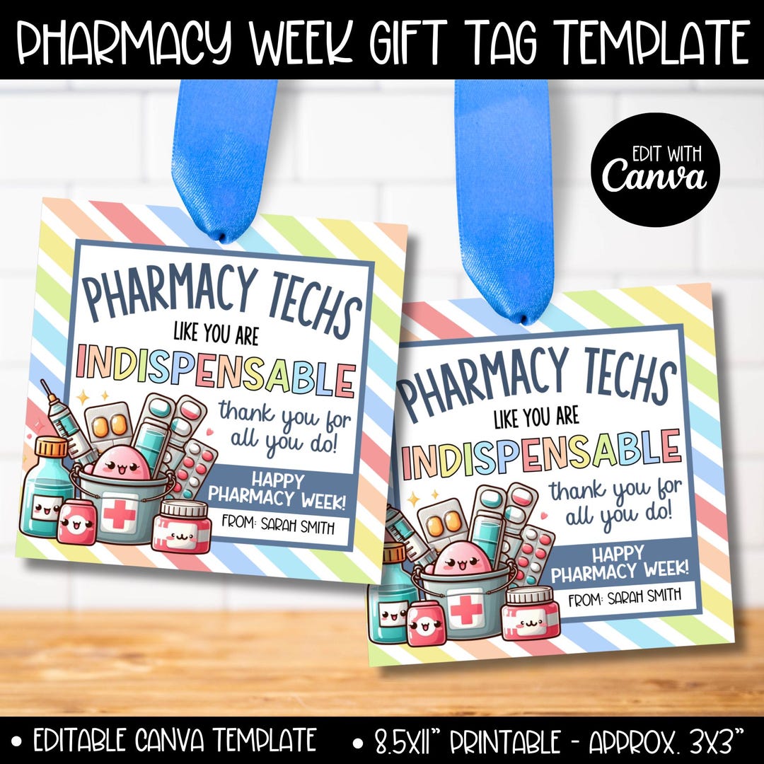 Pharmacy Tech Gift Tag Template, Cute Pharmacy Technician Week Gift ...