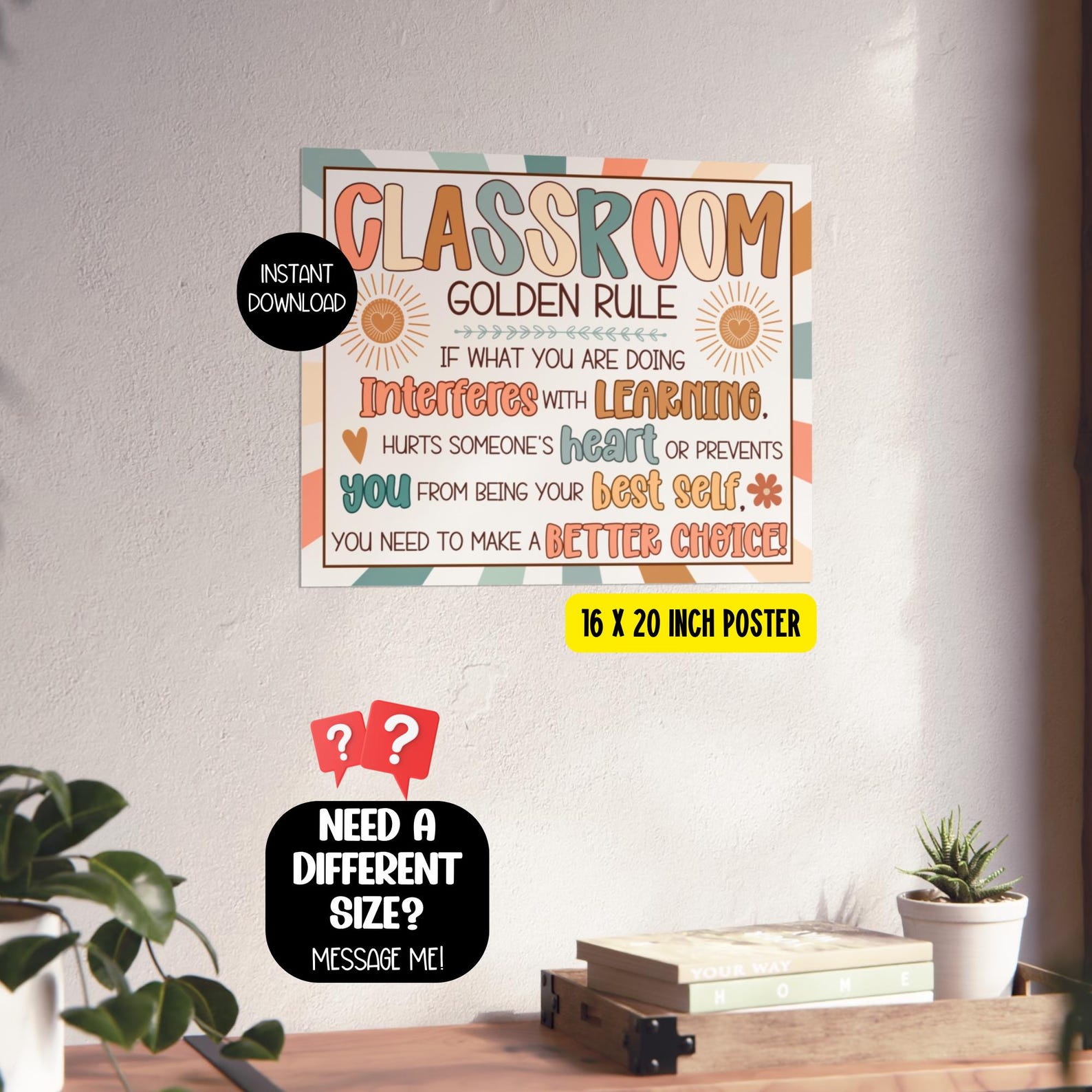 Boho Classroom Golden Rule Poster, Elementary Class Rules Sign ...