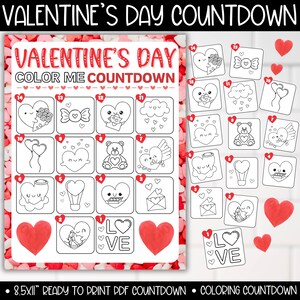 Valentine's Day Countdown Coloring Calendar, Morning Bell Work ...