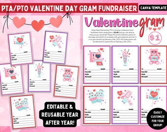 PTA PTO Valentine's Day Candy Gram School Fundraiser Flyer Template ...