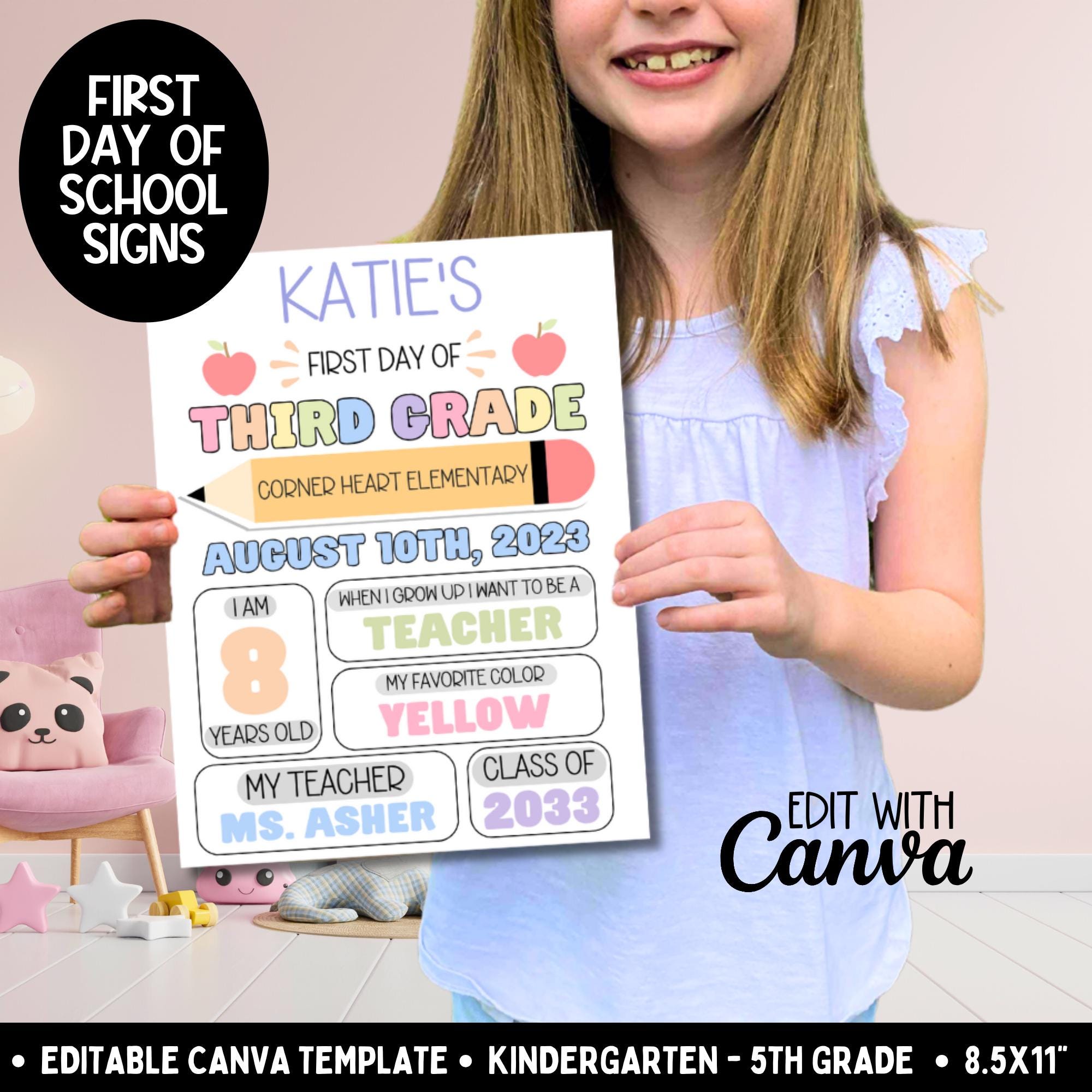 Editable First Day of School Info Sign Template, Custom Back to School ...