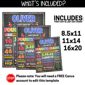 FIRST and LAST Day of School Sign Canva Template Bundle, First Day ...