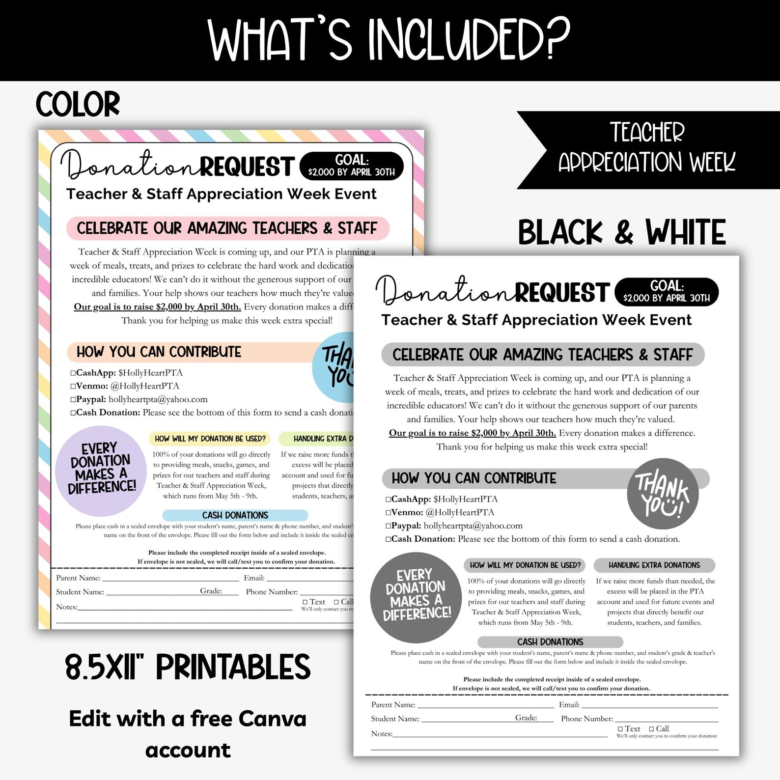 PTA PTO Teacher Appreciation Week Donation Request Flyer Form Letter ...