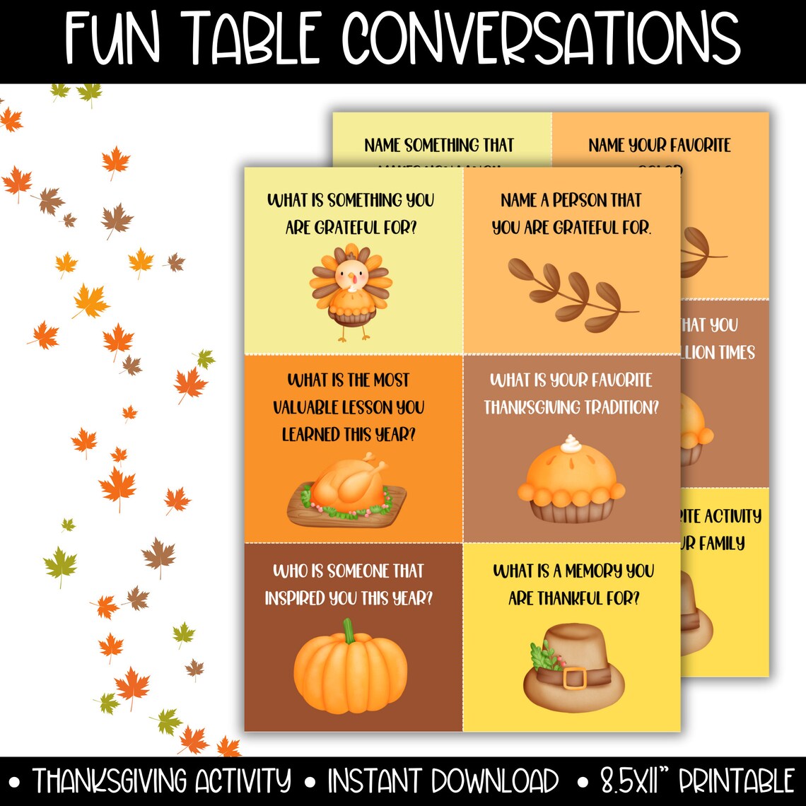 Thanksgiving Conversation Cards, Family Friendly Conversation Starters ...