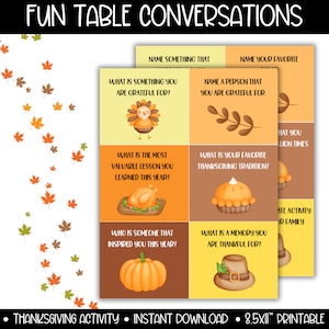 Thanksgiving Conversation Cards, Family Friendly Conversation Starters ...