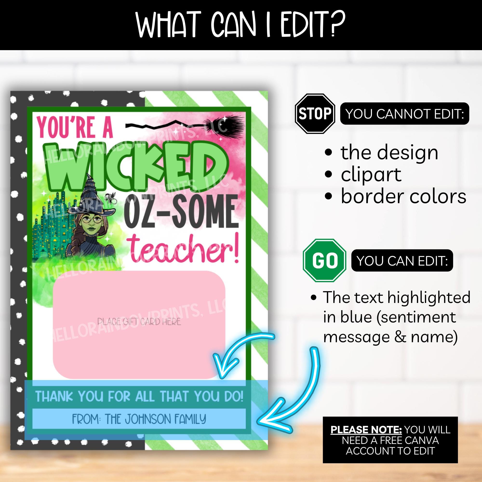Wicked Teacher Appreciation Week Theme Gift Card Holder Template Bundle ...