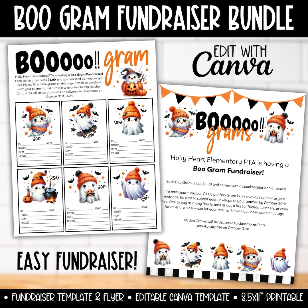 PTA PTO Halloween Boo Gram Fundraiser Flyer Bundle Template, Boo Grams ...