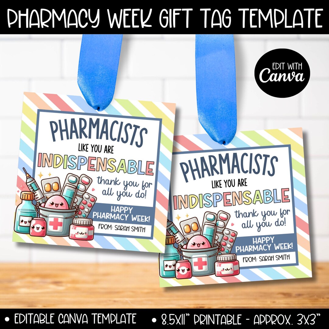 Pharmacy Week Gift Tag Template, Cute Pharmacist Appreciation Week Gift ...