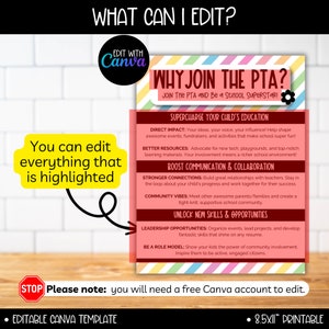 Why Join the PTA Flyer Editable Canva Template, Rainbow PTA Bulletin ...