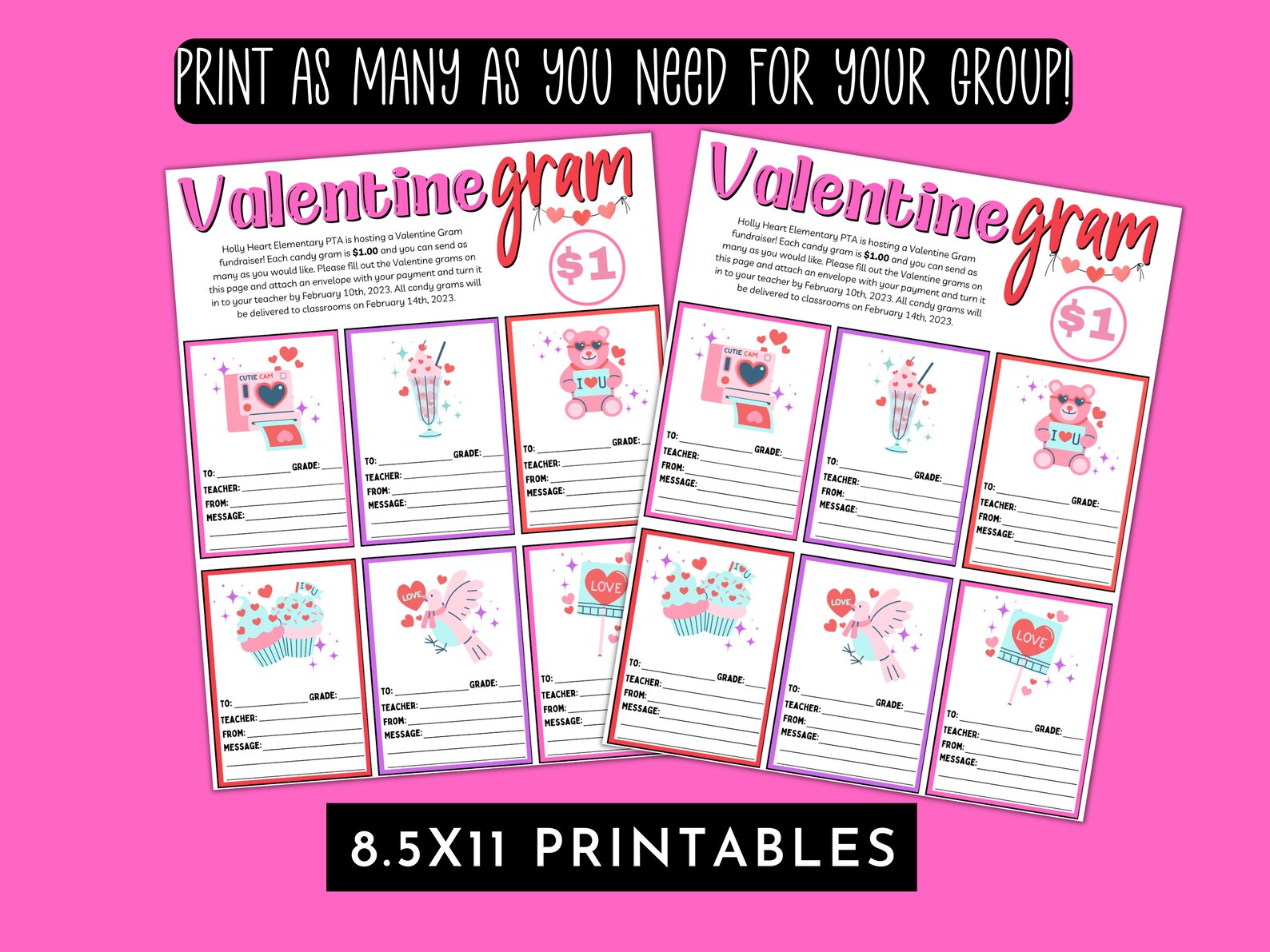 PTA PTO Valentine's Day Candy Gram School Fundraiser Flyer Template ...