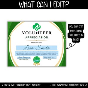 Girl Scout Volunteer Appreciation Certificate Editable Template, Girl ...