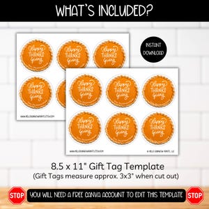 Editable Thanksgiving Round Gift Tags for Kids Teachers Employees ...