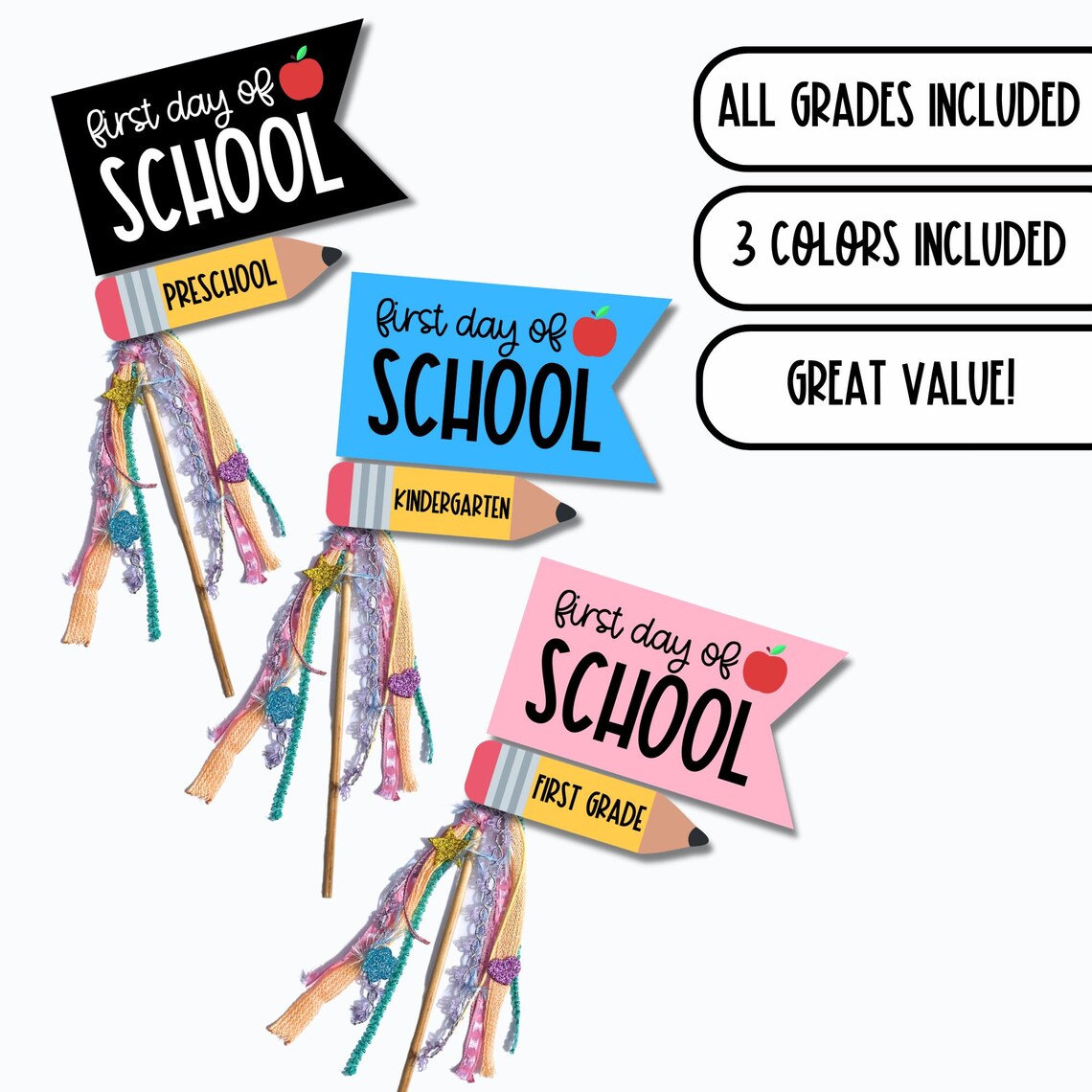 First Day of School Pencil Flag, 1st Day of School Pennant Flags, Back ...