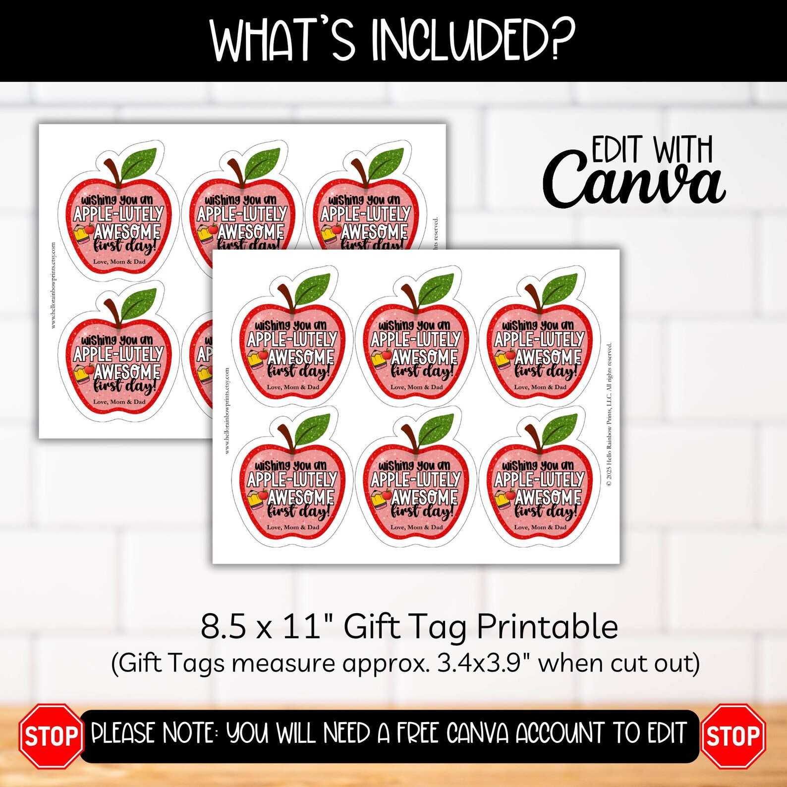 Back to School Apple Gift Tag Card for Kid, First Day Teacher Student ...