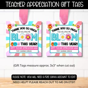 Flower Garden Teacher Staff Appreciation Week Editable Gift Tag ...