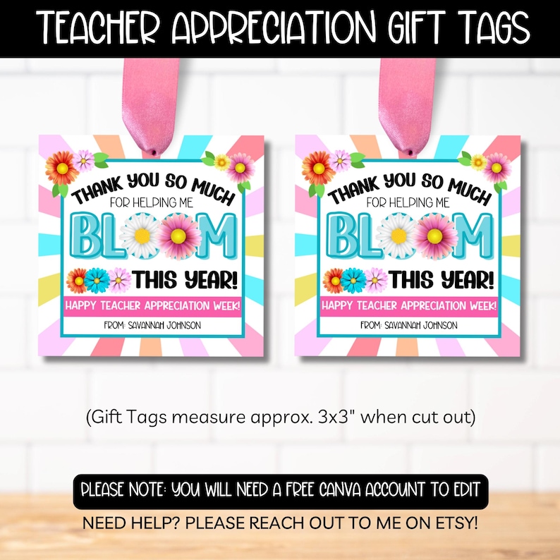 Flower Garden Teacher Staff Appreciation Week Editable Gift Tag ...