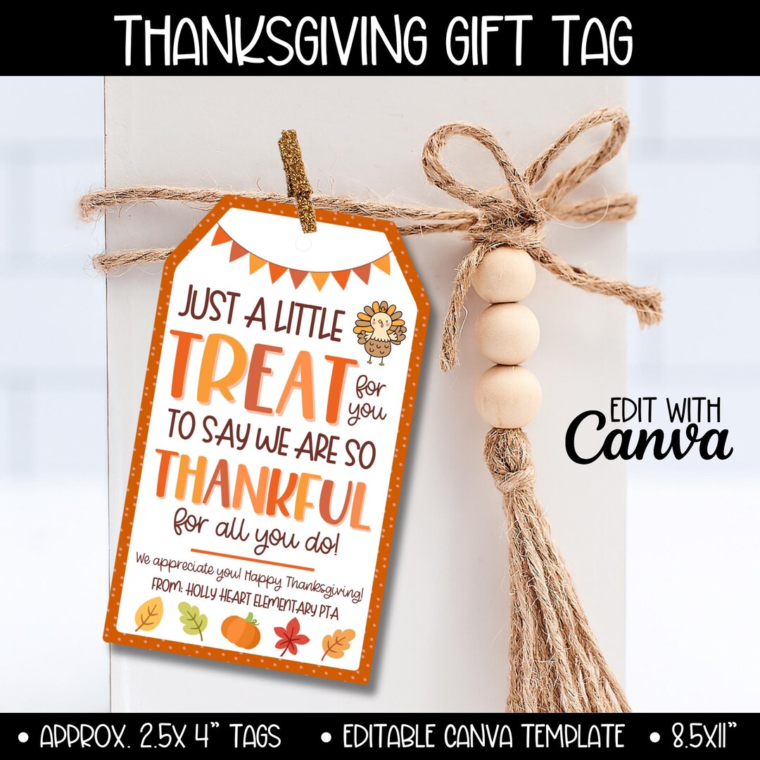 Thanksgiving Gift Tags Template, Editable Thankful for You Treat Tag ...