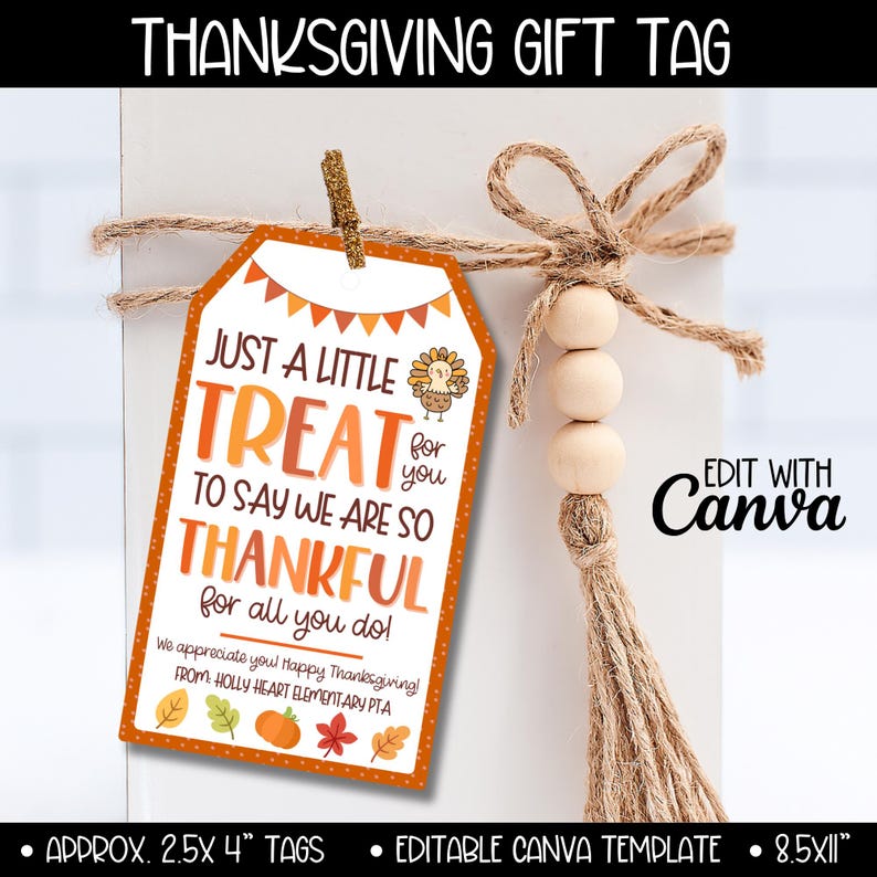 Thanksgiving Gift Tags Template, Editable Thankful for You Treat Tag ...