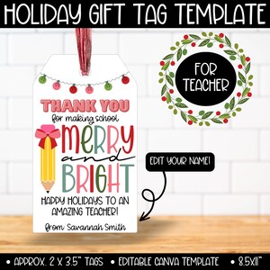 Teacher Christmas Gift Tag Card, PTA PTO Teacher Staff Appreciation ...
