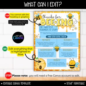 Editable Teacher and Staff Appreciation Week Bumble Bee Theme Flyer ...