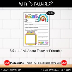 Teacher Appreciation Week Gifts, All About My Teacher, Kindergarten ...