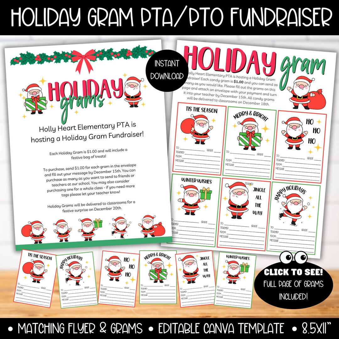 PTA PTO Holiday Gram Fundraiser Flyer Canva Template, Candy Cane Grams ...