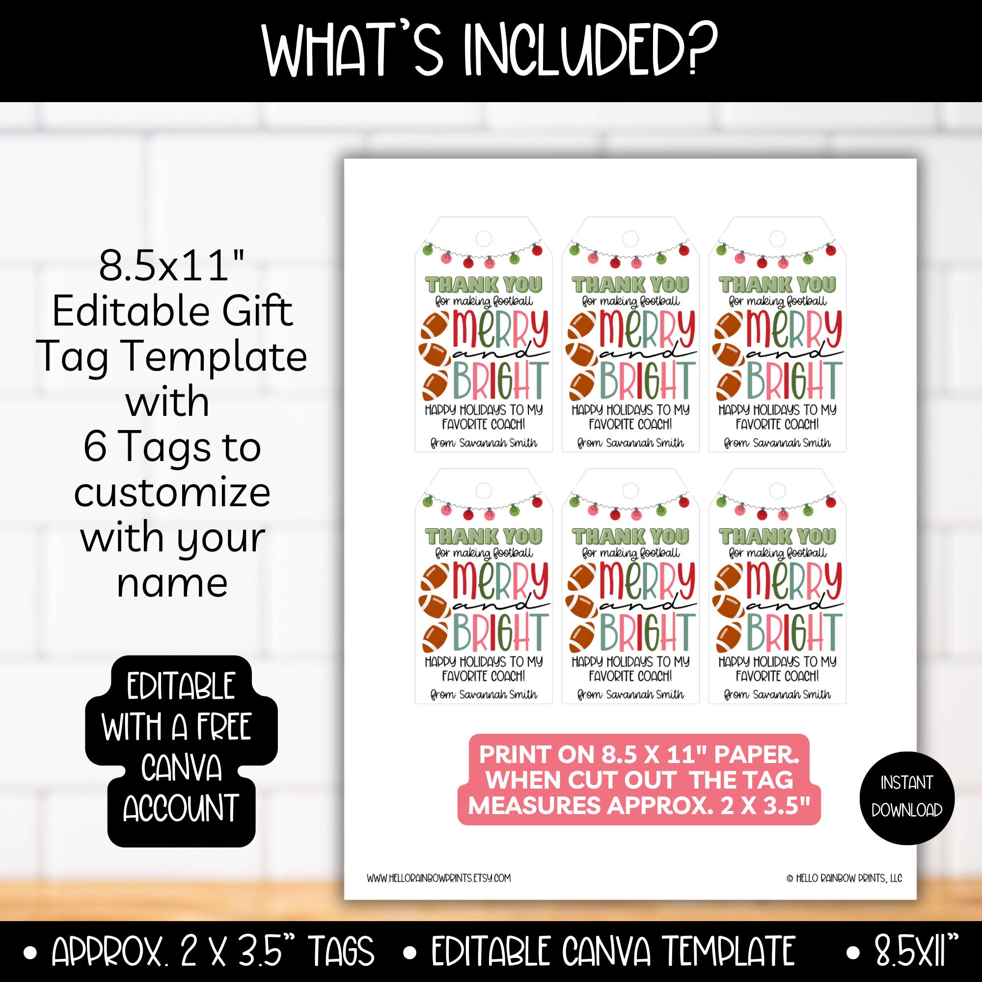 Football Coach Christmas Gift Tag Card, Coach Sport Gym Staff ...