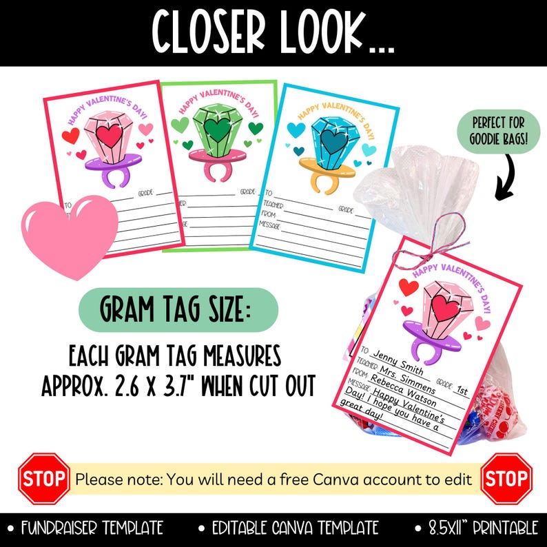 Valentine's Day Ring Pop Gram School Fundraiser Gift Tag Flyer ...