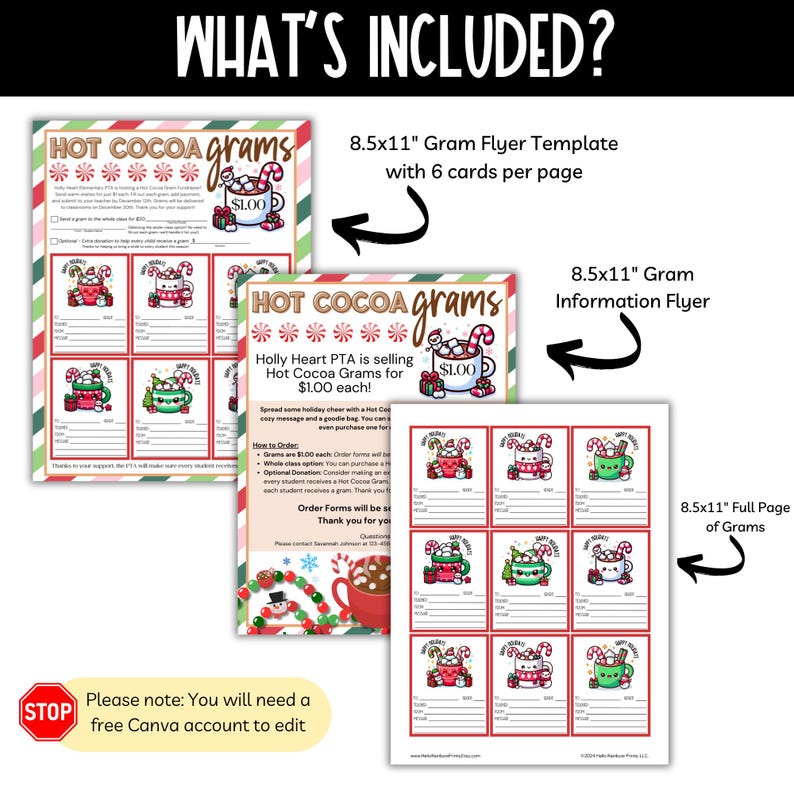Hot Cocoa Gram Fundraiser Flyer Order Form, Candy Cane Grams, Christmas ...