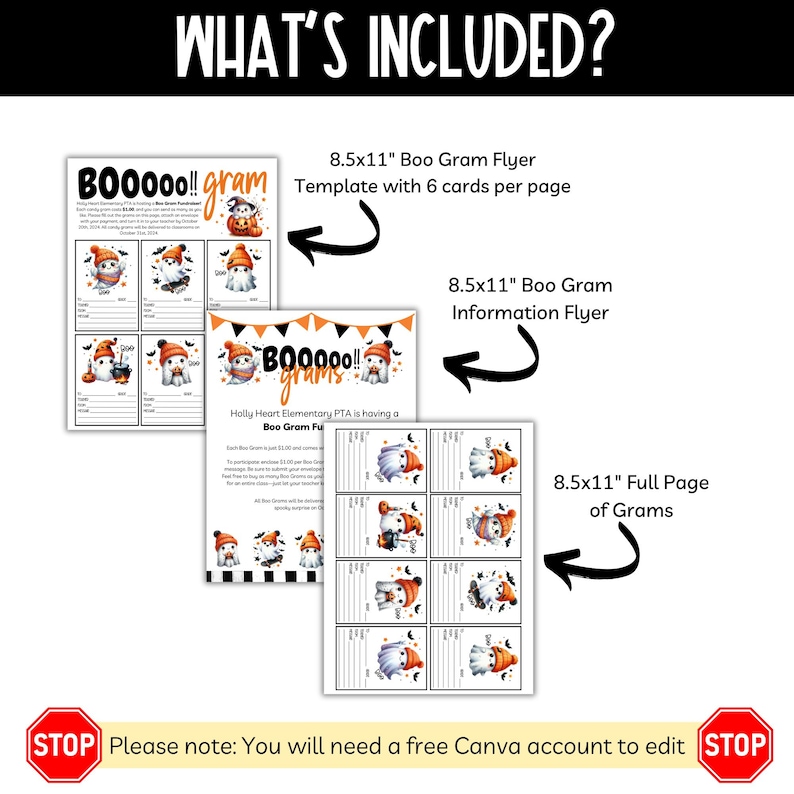 PTA PTO Halloween Boo Gram Fundraiser Flyer Bundle Template, Boo Grams ...