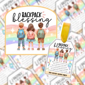 Back to School Backpack Blessing Tag Cards, Sunday School Christian ...