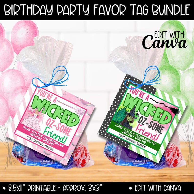 Wicked Birthday Party Favor Gift Tags Template Bundle, Wicked Thank You ...