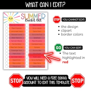 Editable Summer Bucket List for Kids, Summer Family Bucketlist Planner ...