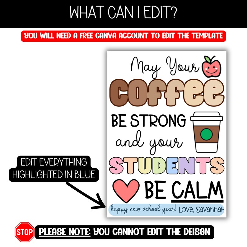 Back to School Coffee Gift Tag Teacher Gift Treat, Coffee Shop Gifts ...