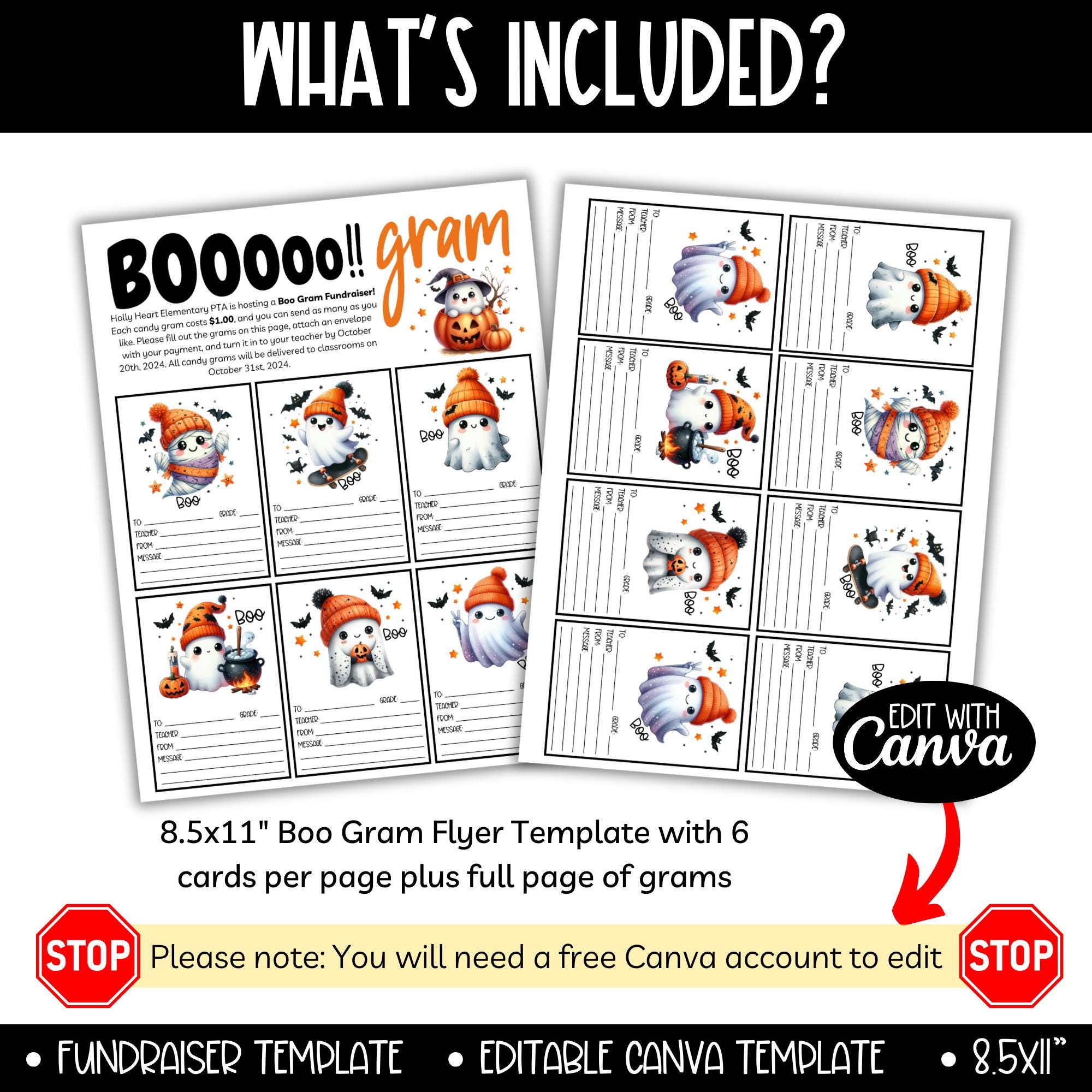 PTA PTO Halloween Boo Gram Fundraiser Flyer Canva Template, Boo Grams ...