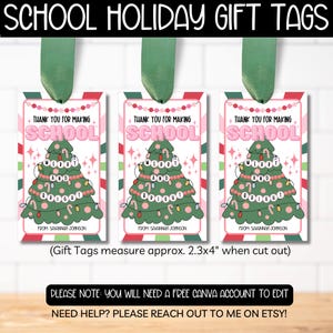 Pink Christmas School Era Gift Tag Card Template, Class Treat, Holiday ...