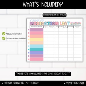 Medication Tracker Printable – Editable Prescription Log, Supplement ...