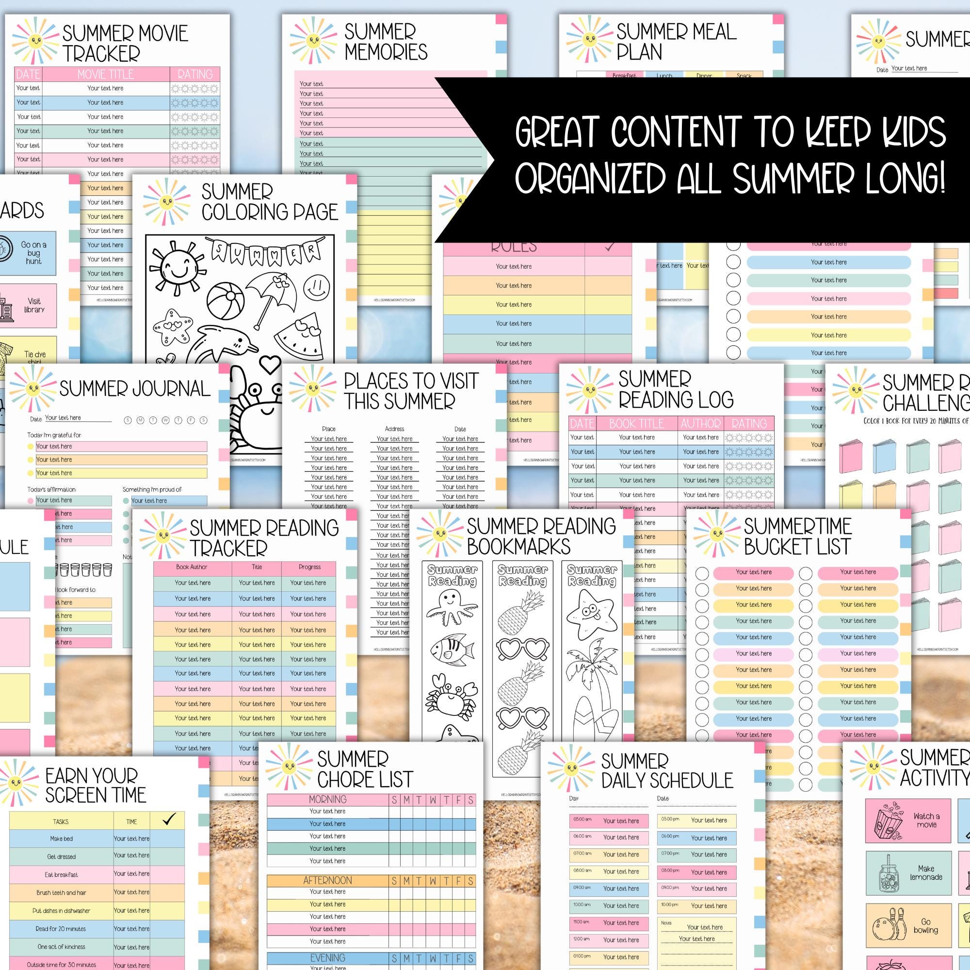Editable Summer Planner for Kids Template, Kid Summer Reading Behavior ...