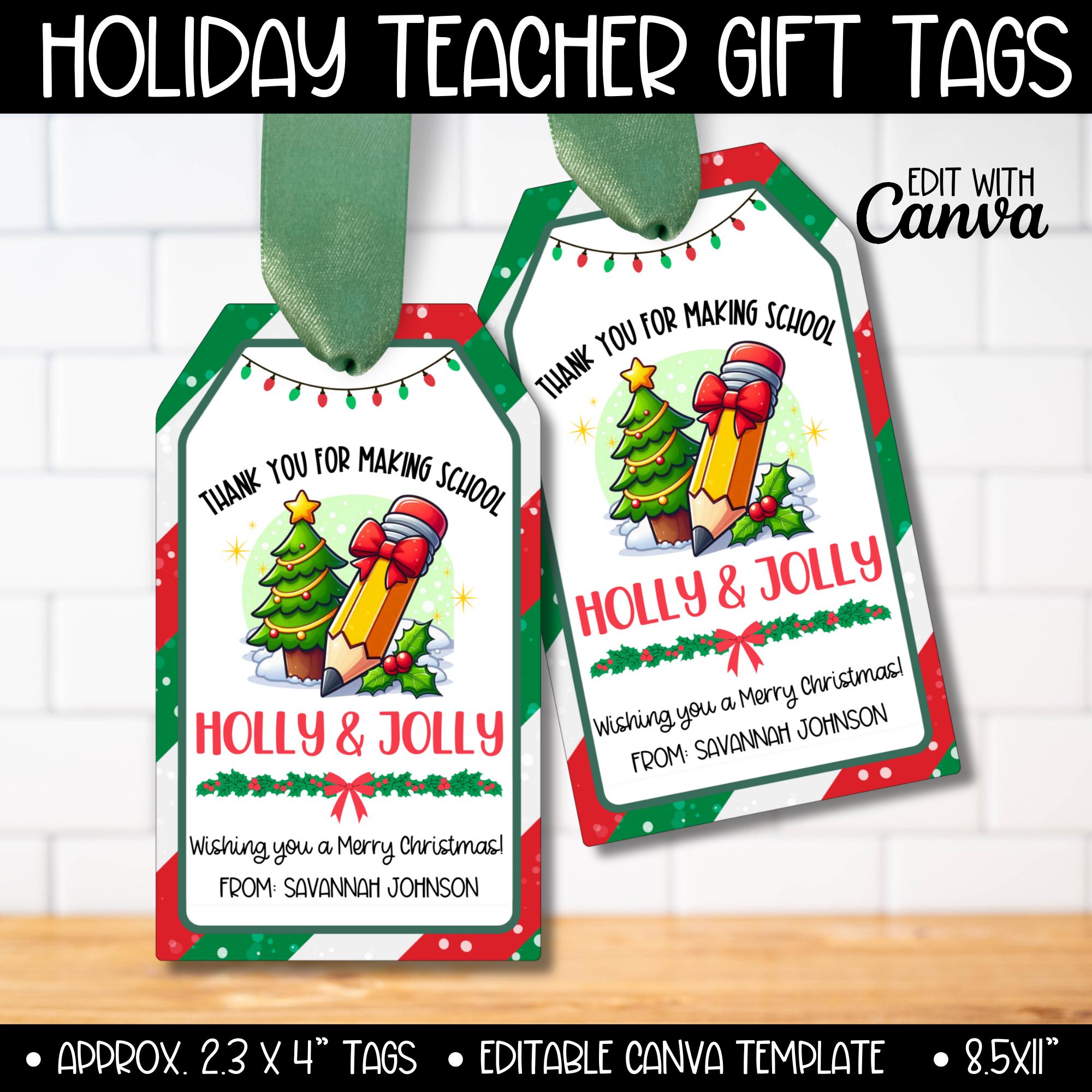 Teacher Christmas Gift Tag Card Template, Holiday Teacher Staff ...