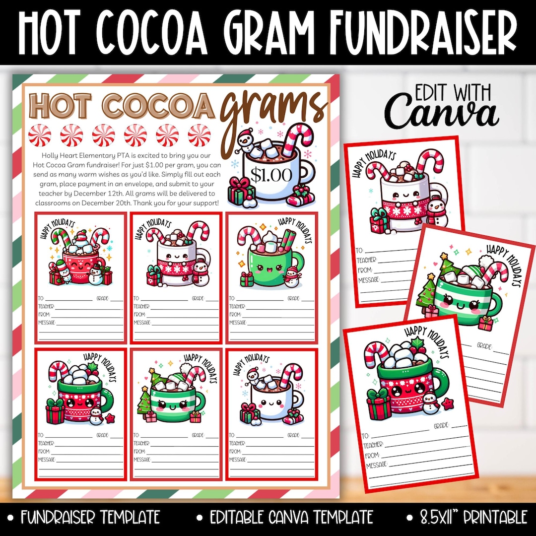 Hot Cocoa Gram Fundraiser Flyer Template, Candy Cane Grams, Christmas ...