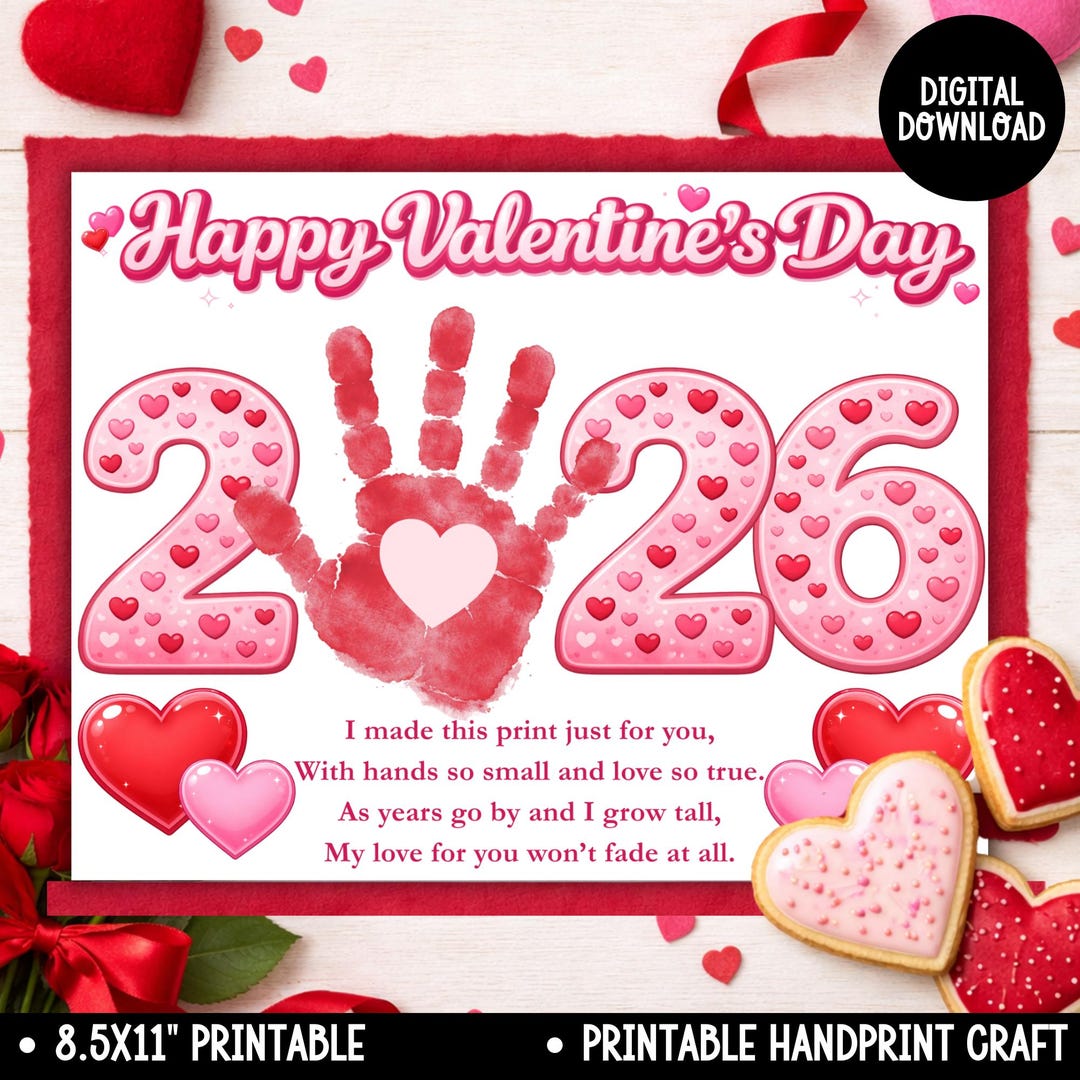 Valentine's Day Handprint Craft, 2026 Kids Valentine Activity Printable ...