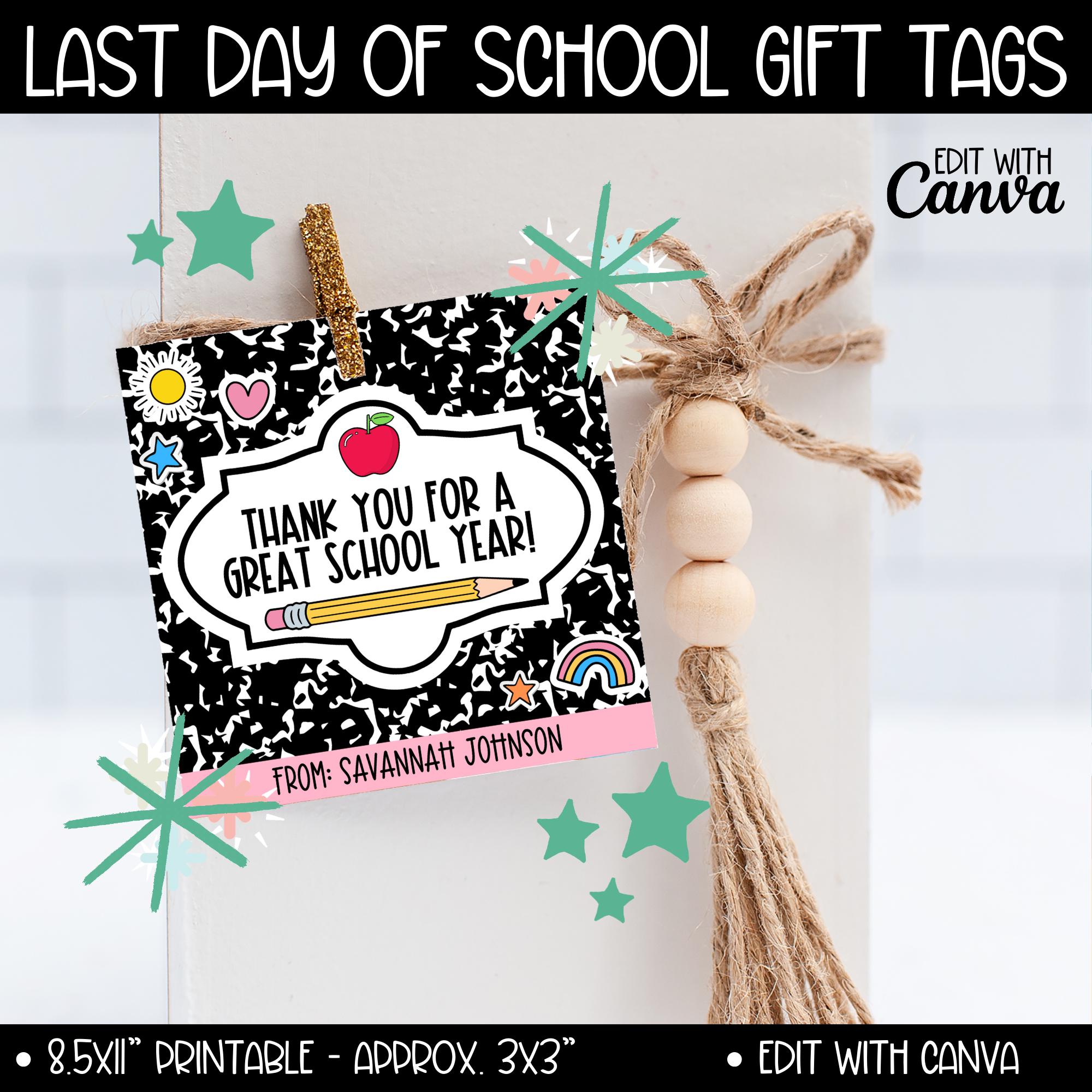 End of Year Teacher Appreciation Composition Book Gift Tag, Last Day of ...