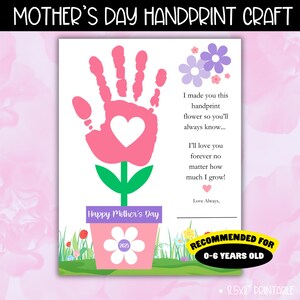 Mother's Day Flower Handprint Art Craft Printable, Kids Mothers Day ...
