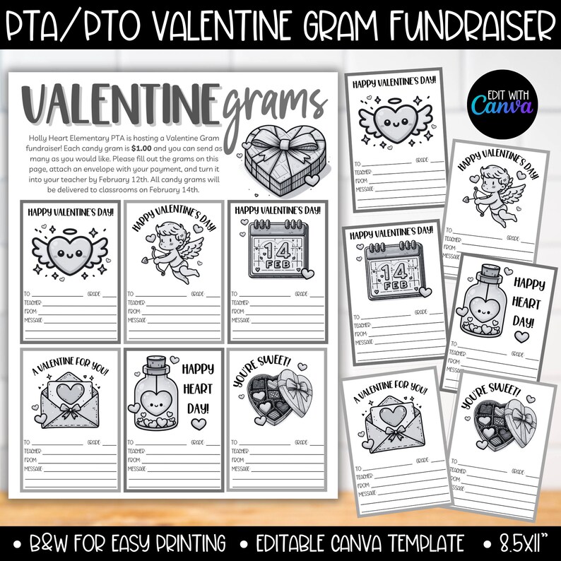 Valentines Day Candy Gram Fundraiser Flyer Forms Tag Template PTA PTO ...