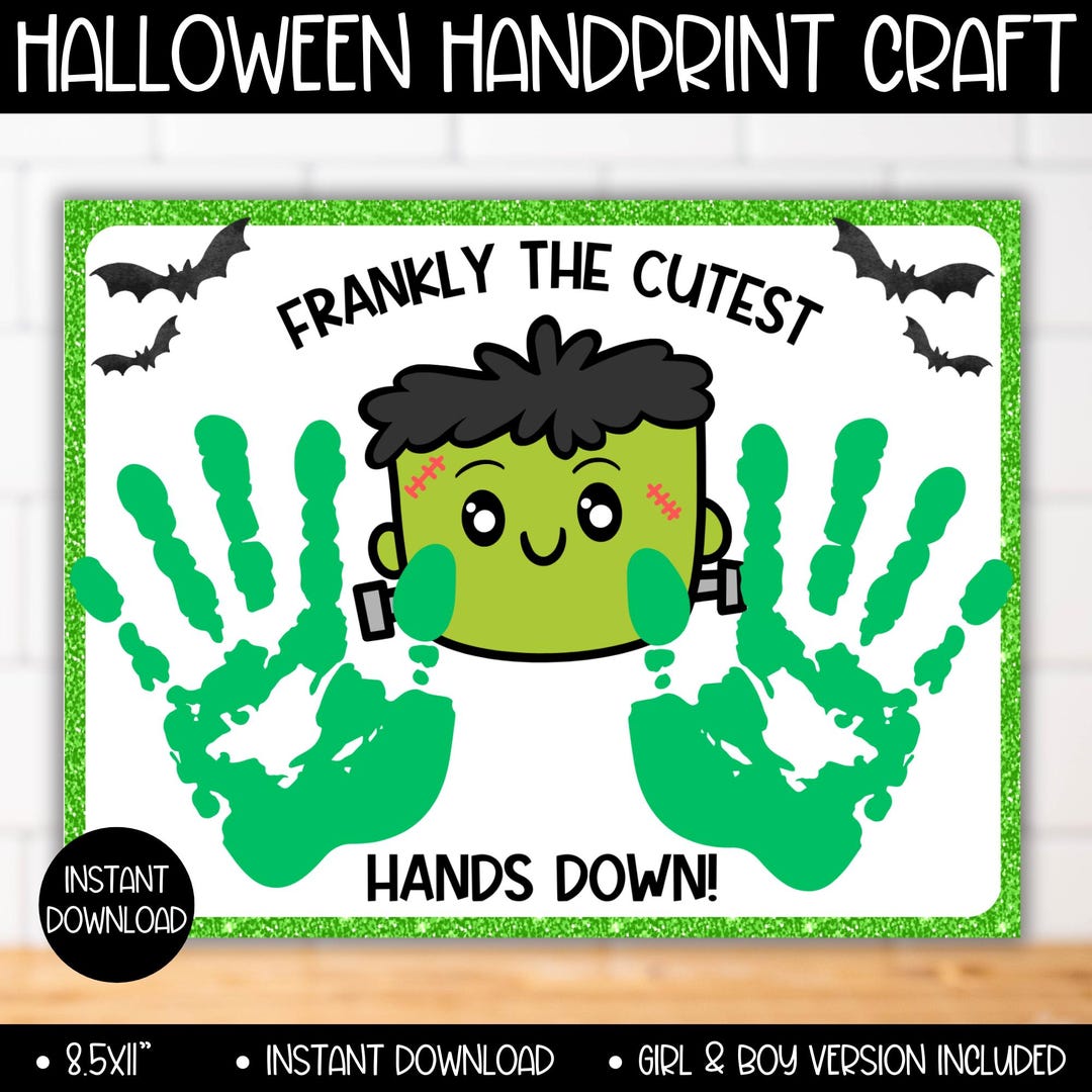 Halloween Frankenstein Pumpkin Handprint Kids Art Crafts, Autumn ...