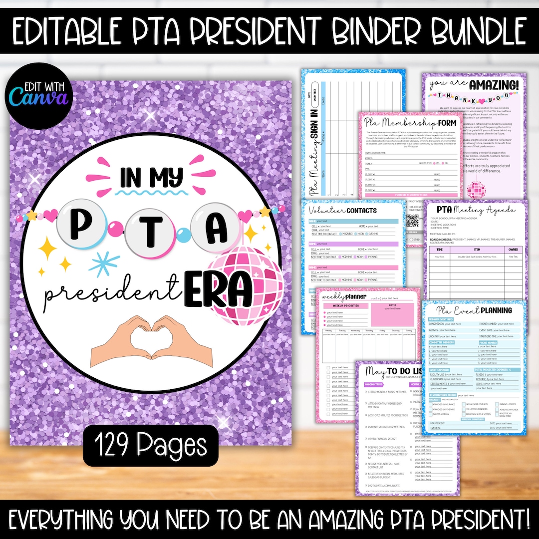 In My PTA President Era Binder Planner Editable Bundle, PTA Meeting ...