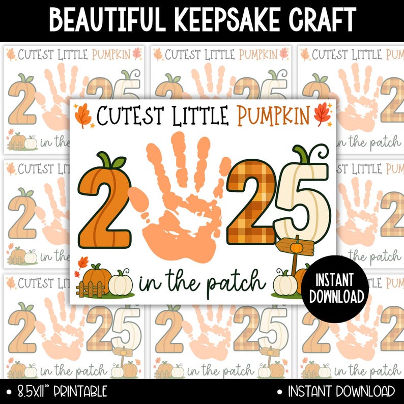Pumpkin Patch Fall Handprint Craft Printable 2025, Thanksgiving Toddler ...