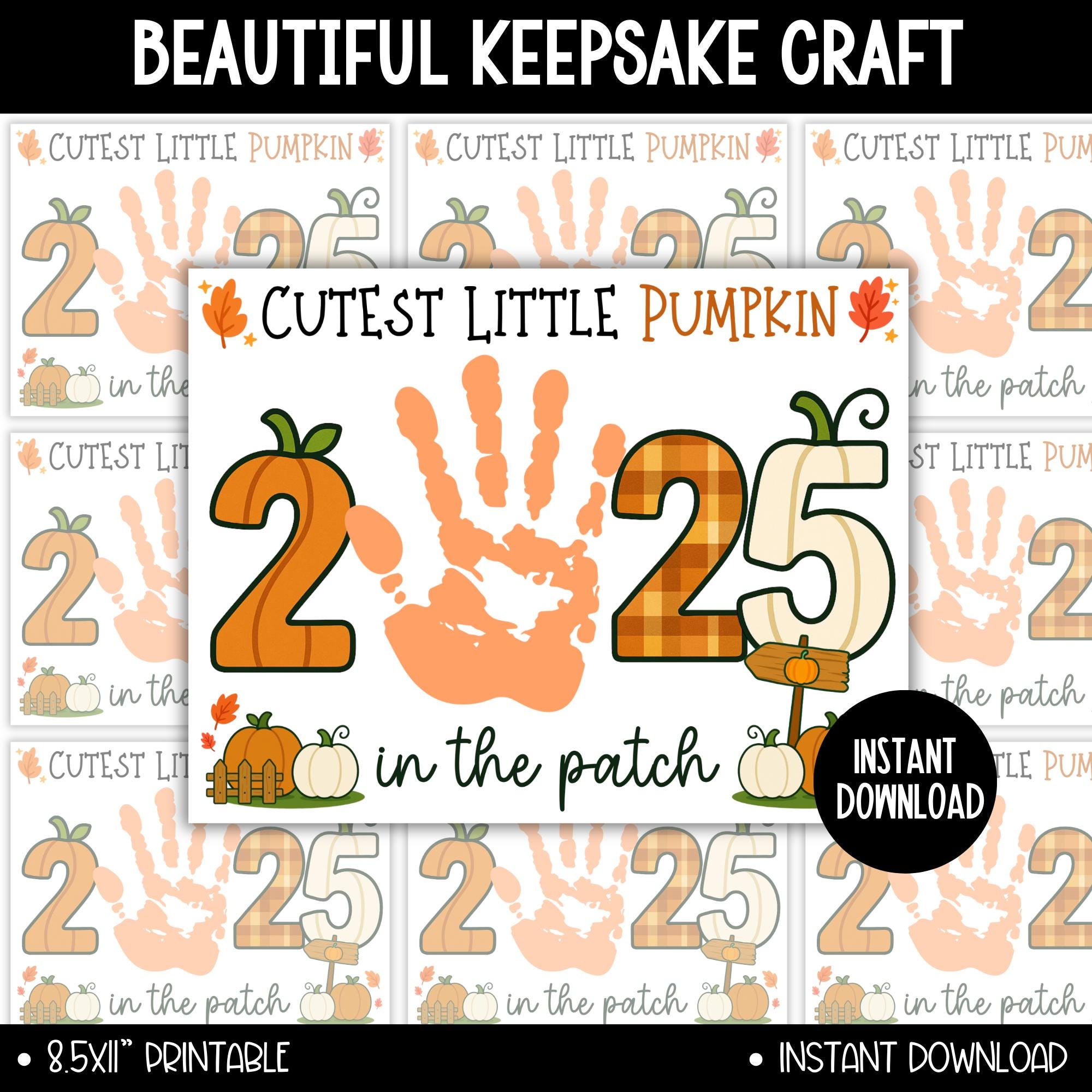 Pumpkin Patch Fall Handprint Craft Printable 2025, Thanksgiving Toddler ...